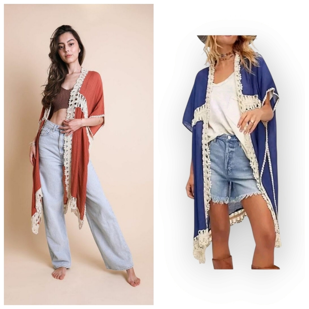 Bundle 2 Free People Sundial Medallion Crochet Kimono… - Gem